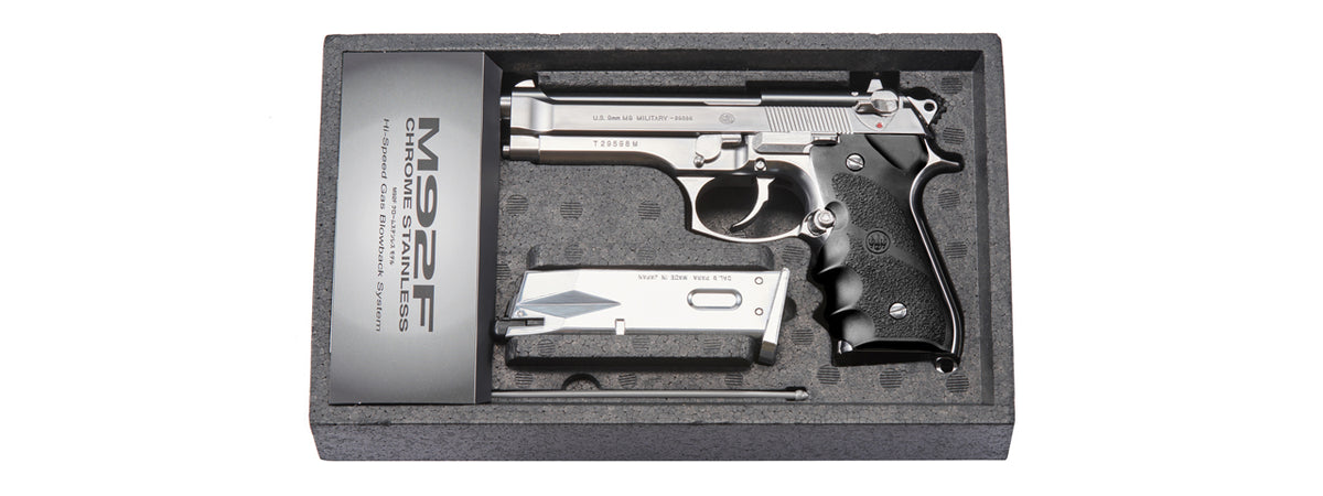 Tokyo Marui M92F Chrome Stainless Finishing Airsoft Gas Blowback Pisto ...
